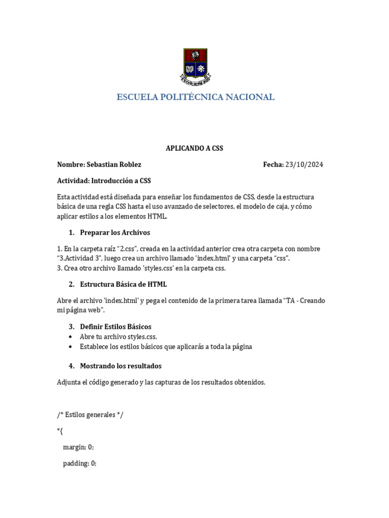 Actividad Aplicando CSS Roblez Sebastian | PDF | HTML | Comunicación ...