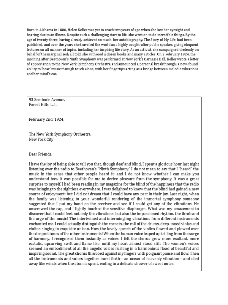 Helen Keller Letter To NY Orchestra | PDF | Helen Keller | Violin