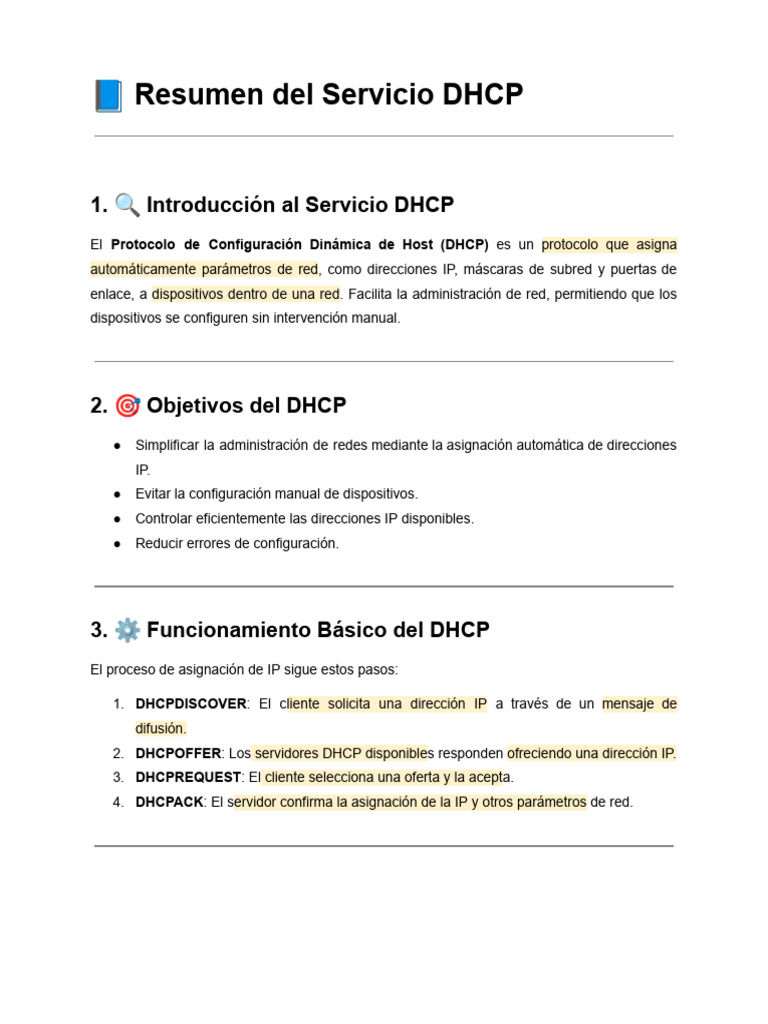 Resumen Del Servicio DHCP - EXAMEN | PDF | Dirección IP | Informática