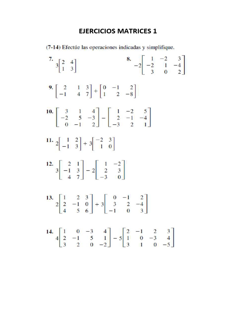 Ejercicios de Operaciones con Matrices | PDF