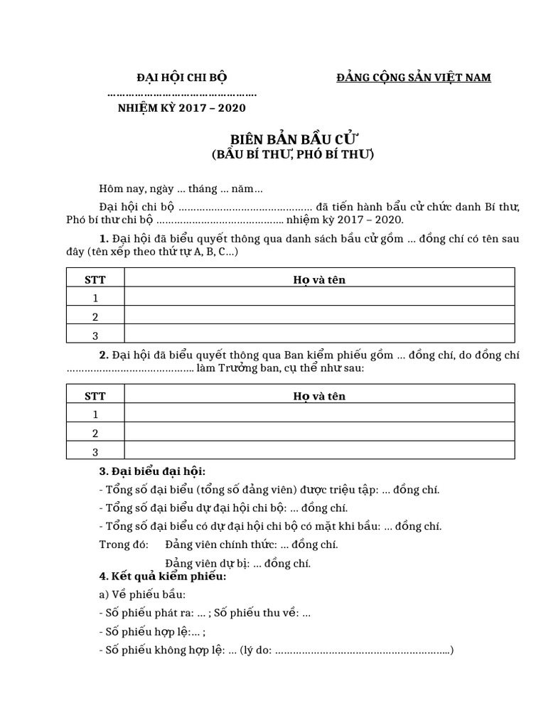 Bien Ban Bau Bi Thu, Pho Bi Thu | PDF