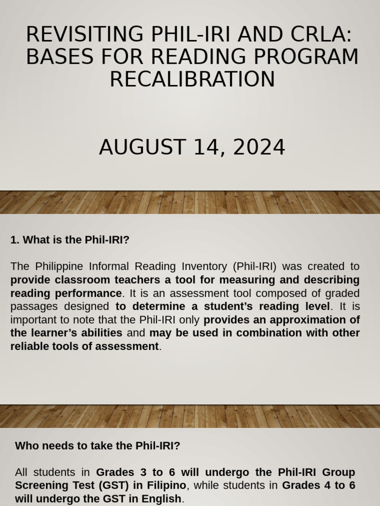 Phil-IRI and CRLA Reading Program Guide | PDF | Reading Comprehension | Learning Methods