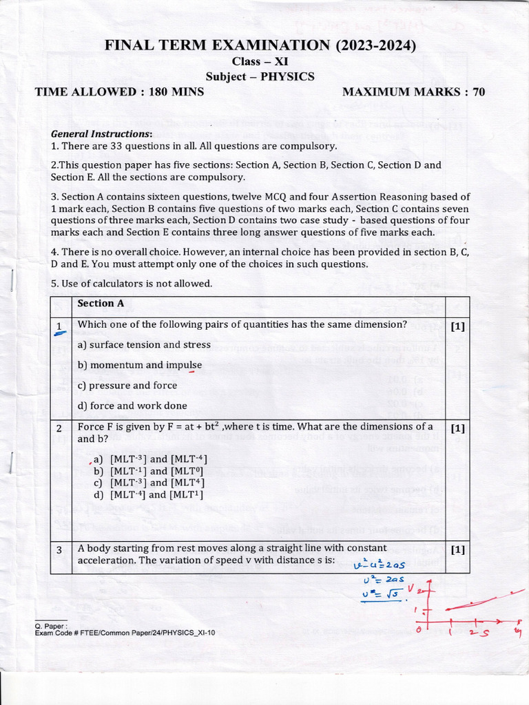 11 PHY Final TERM 23-24 | PDF