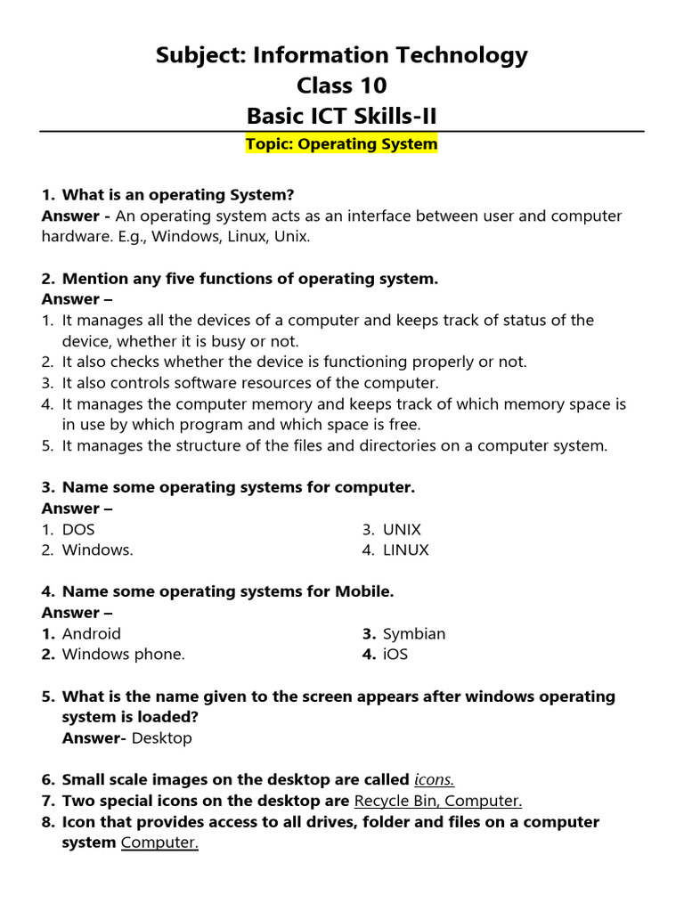 ICT Skills - 10th | PDF | Operating System | Antivirus Software