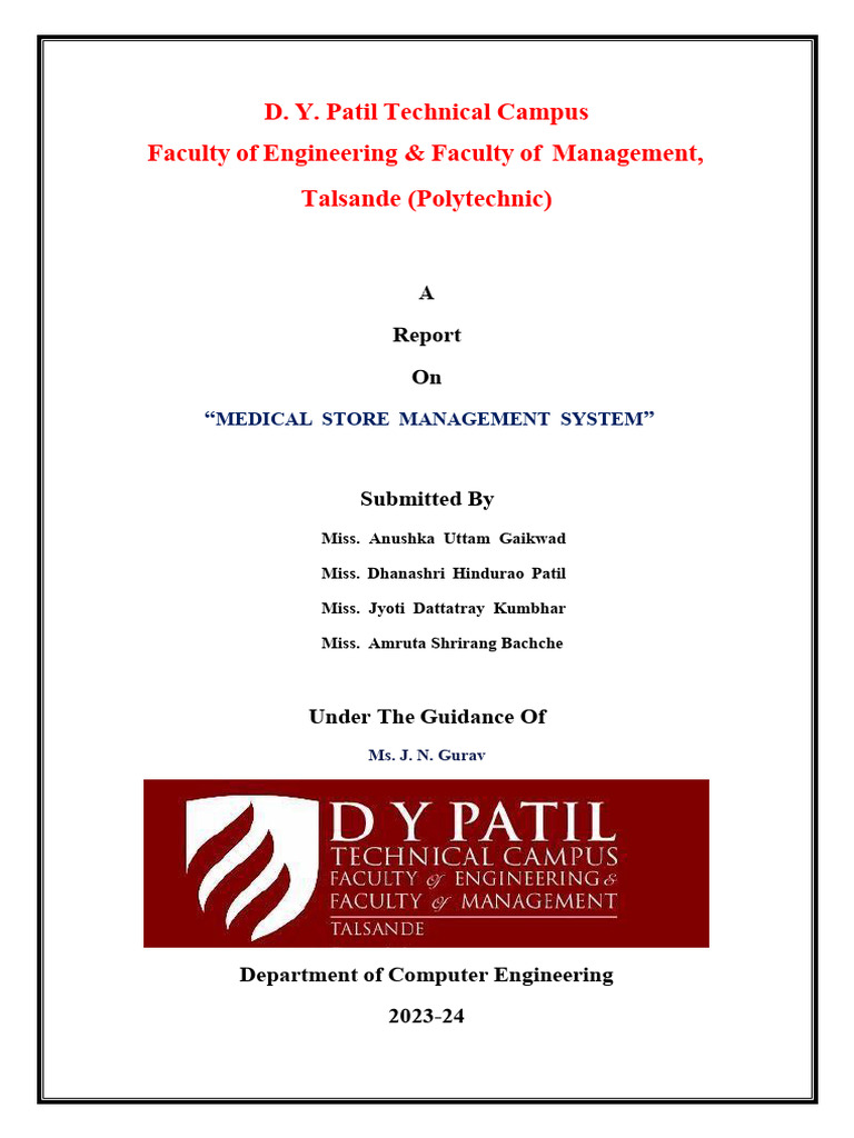 Medical Store Management System Report | PDF | Databases | Inventory