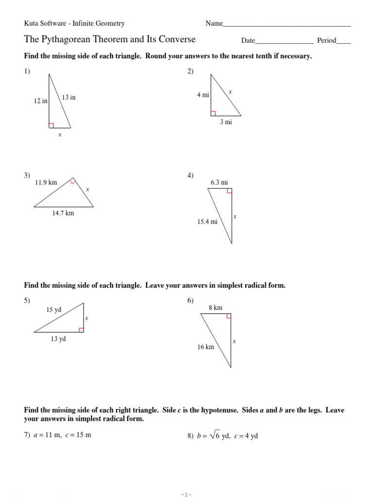 Pythagorean Theorem Finding Sides | PDF | Classical Geometry | Geometry