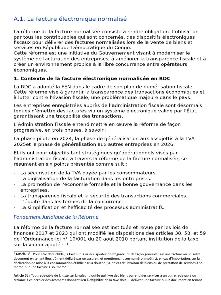 Réforme de la Facture Normalisée en RDC | PDF | Facture | Impôts