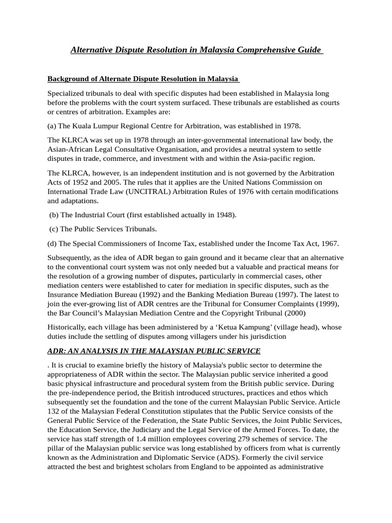 Alternative Dispute Resolution in Malaysia Comprehensive Guide | PDF | Mediation | Alternative ...