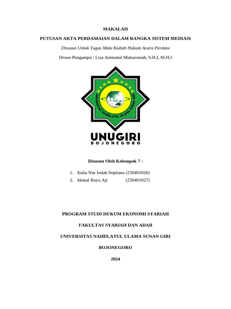 Makalah Kel.7 Putusan Akta Perdamaian Dalam Rangka Sistem Mediasi | PDF