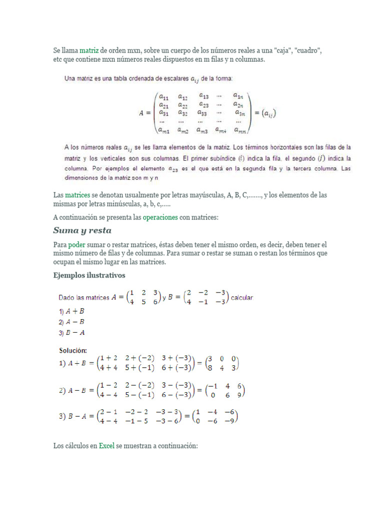 Operaciones y Cálculos con Matrices en Excel | PDF | Matriz ...