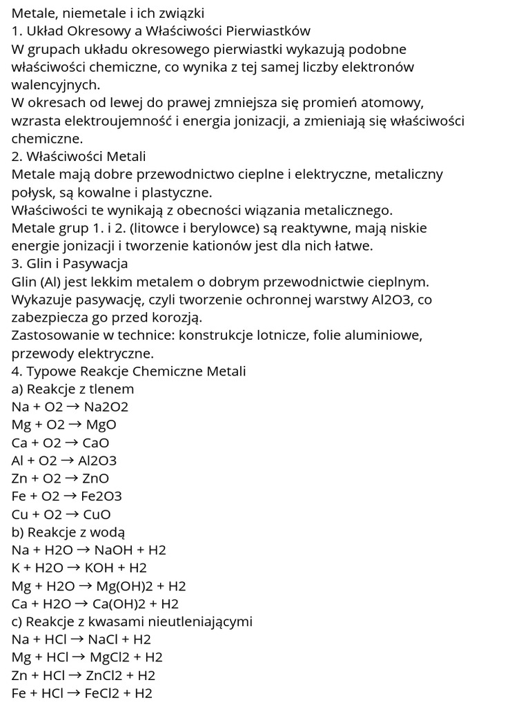 Metale, Niemetale I Ich Związki | PDF