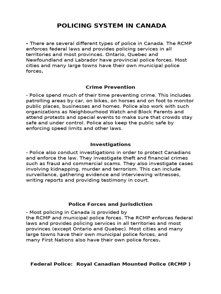 Overview of Canada's Policing System | PDF | Police | Royal Canadian ...