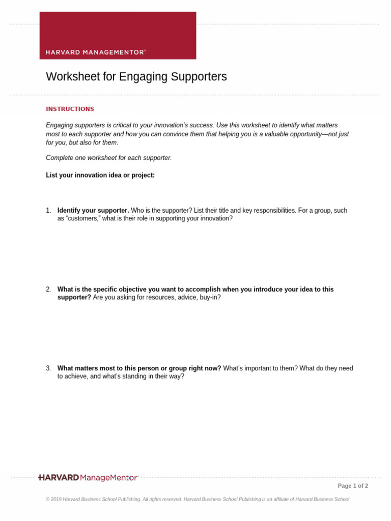 Worksheet For Engaging Your Supporters | PDF