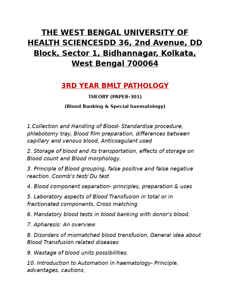 BMLT 3rd Year Syllabus Overview | PDF | Immune System | Elisa