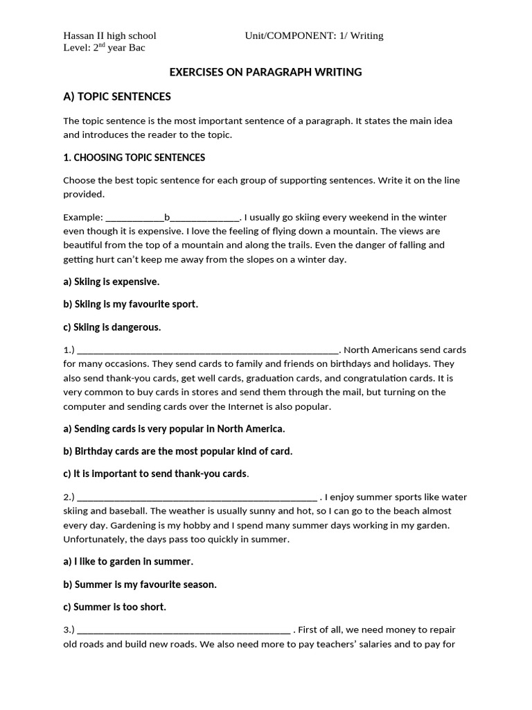 Exercises On Paragraph Writing | PDF