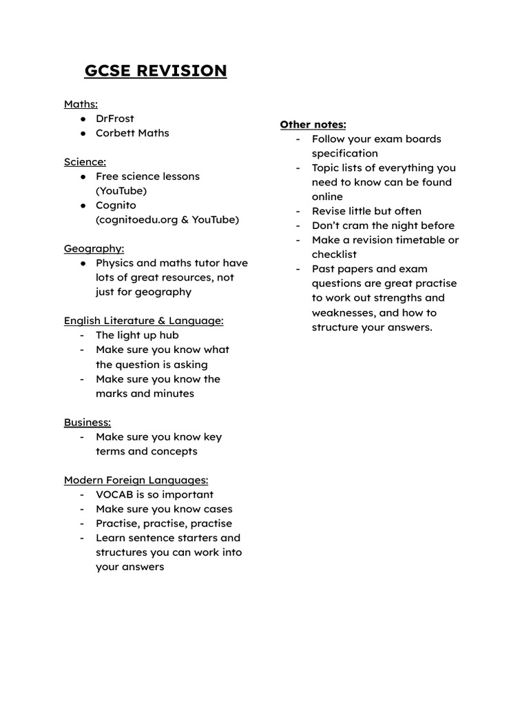 GCSE Revision Recommendations & Tips | PDF