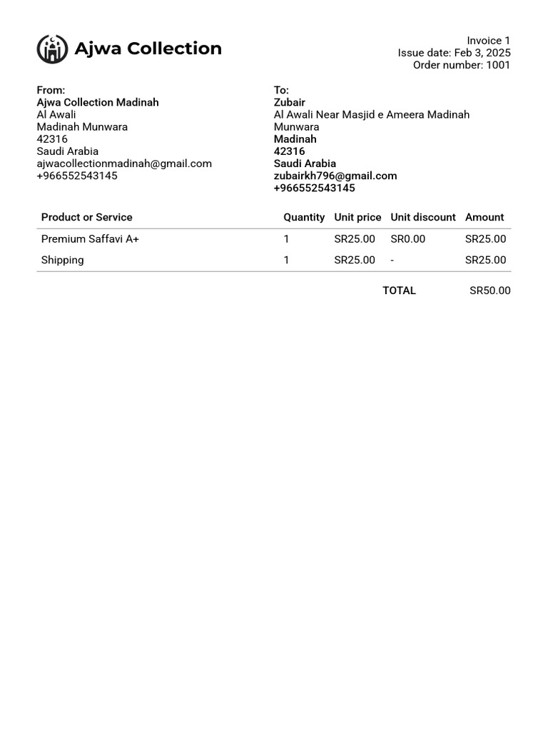 Invoice Order #1001 | PDF