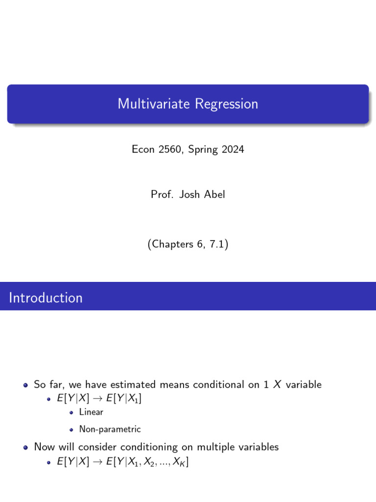 Multivariate Regression, Slides | PDF | Linear Regression | Dependent And Independent Variables