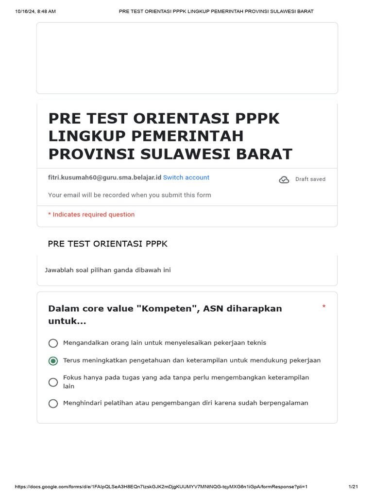 Pre Test Orientasi Pppk Lingkup Pemerintah Provinsi Sulawesi Barat | PDF