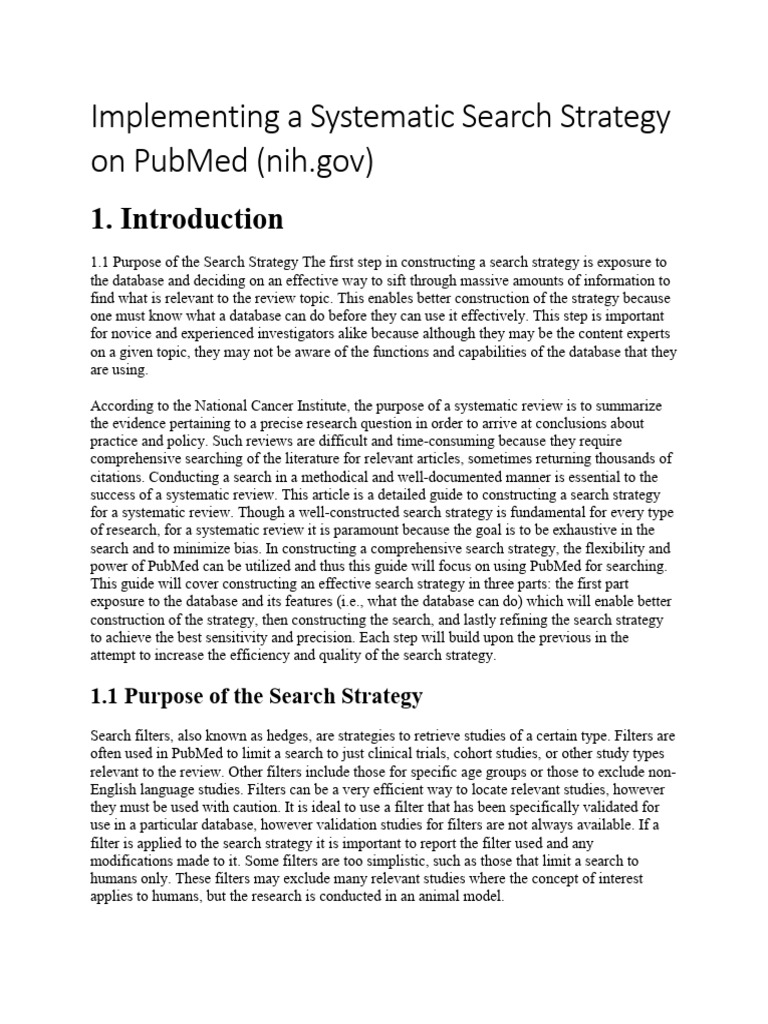 Implementing A Systematic Search Strategy On PubMed | PDF | Methodology ...