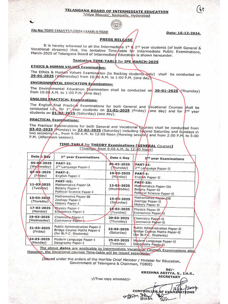 Tentative - Time - Table-IPE - 2025 Edit | PDF