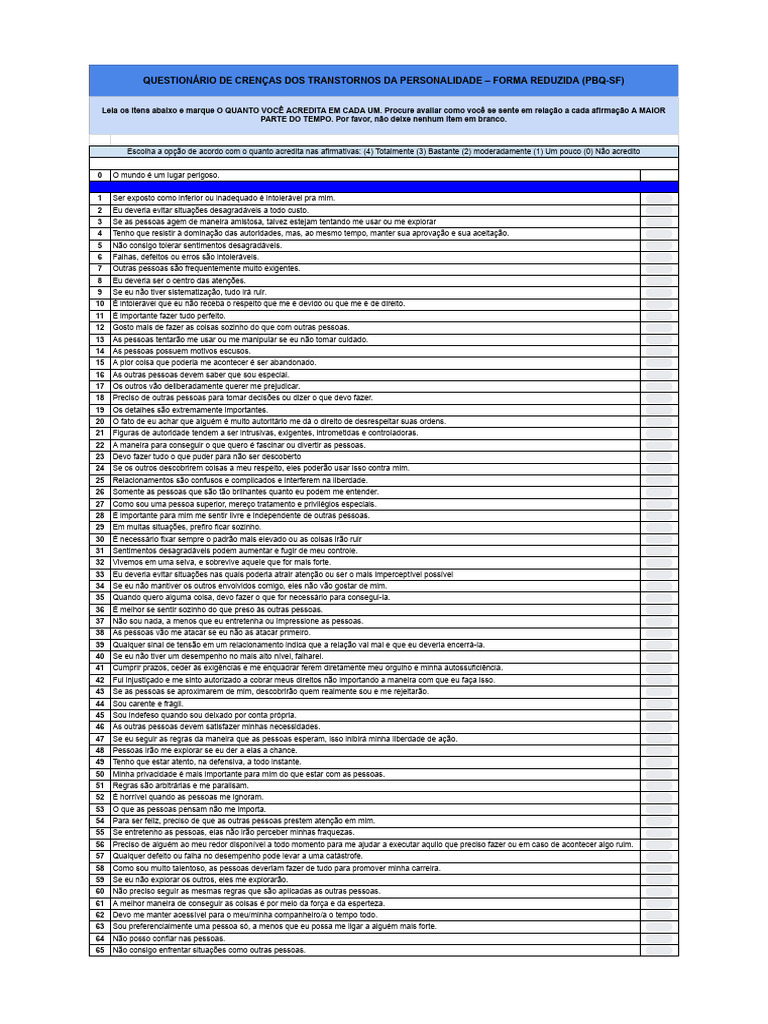 PBQ-SF - Crenças de Personalidade | PDF | Liberdade