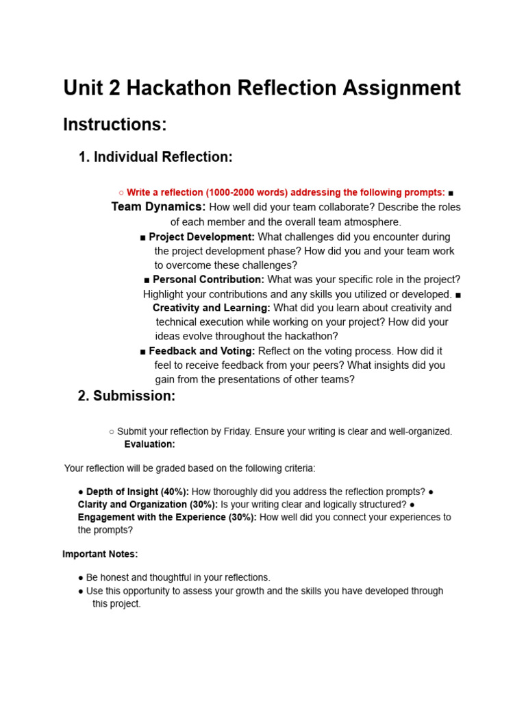 Hackathon Reflection Assignment Guide | PDF
