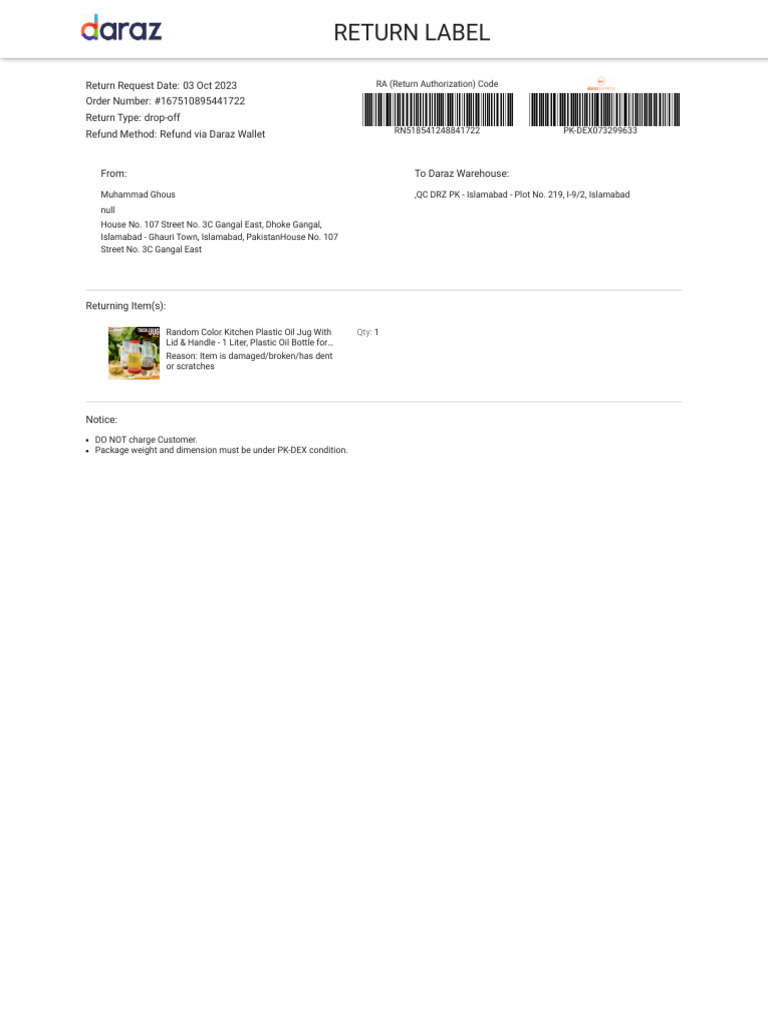 Daraz Personal Receipt | PDF