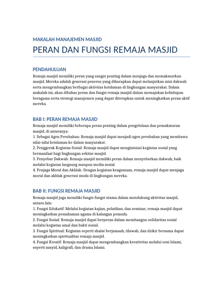 Makalah_Peran_dan_Fungsi_Remaja_Masjid (1) | PDF