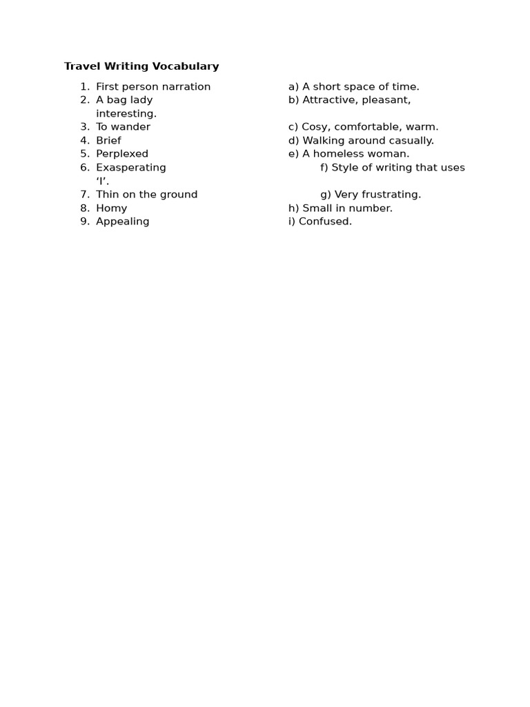 Essential Travel Writing Vocabulary Guide | PDF