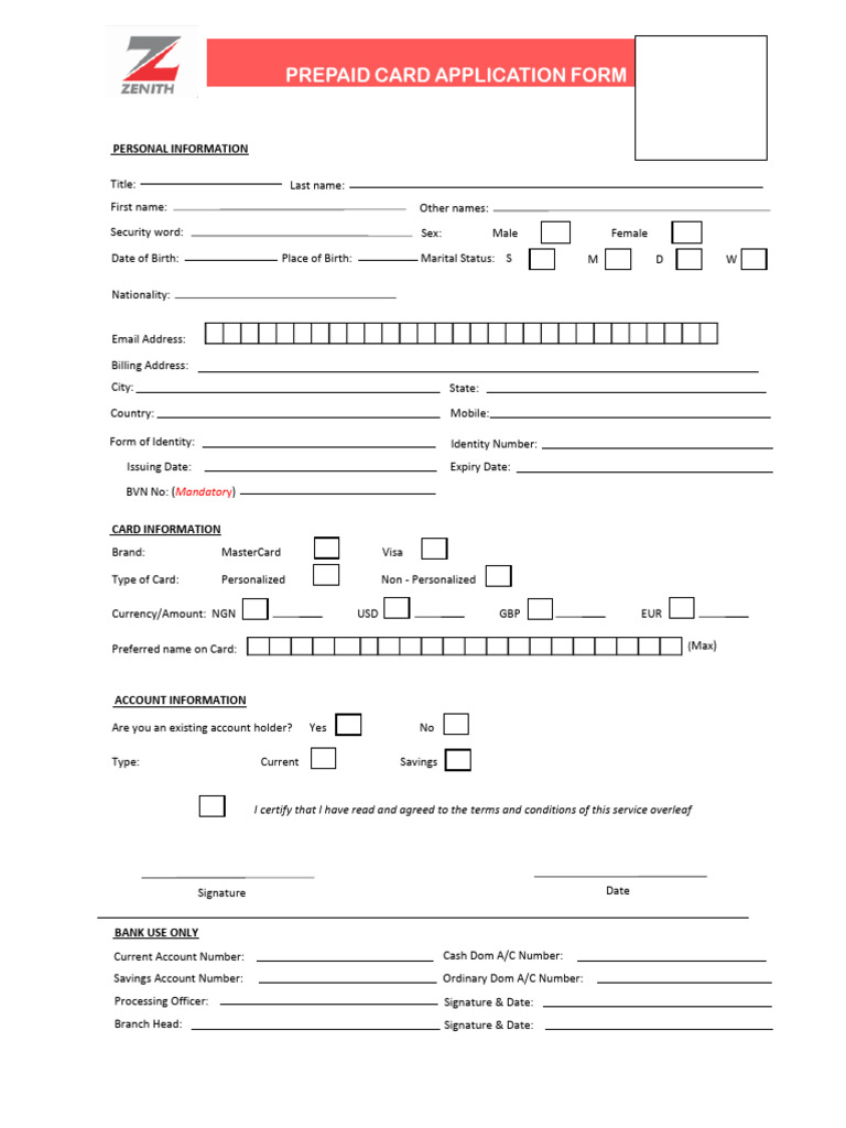 Prepaid Card Application Form | PDF