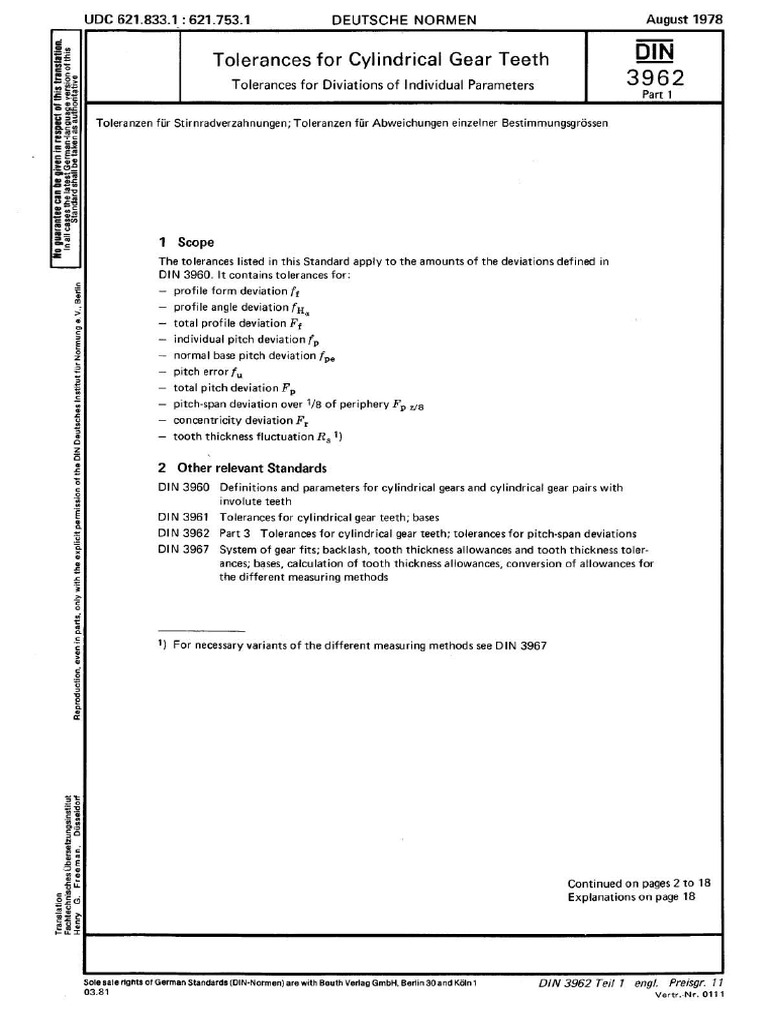 DIN 3962 - Tolerances For Cylindrical Gear Teeth | PDF