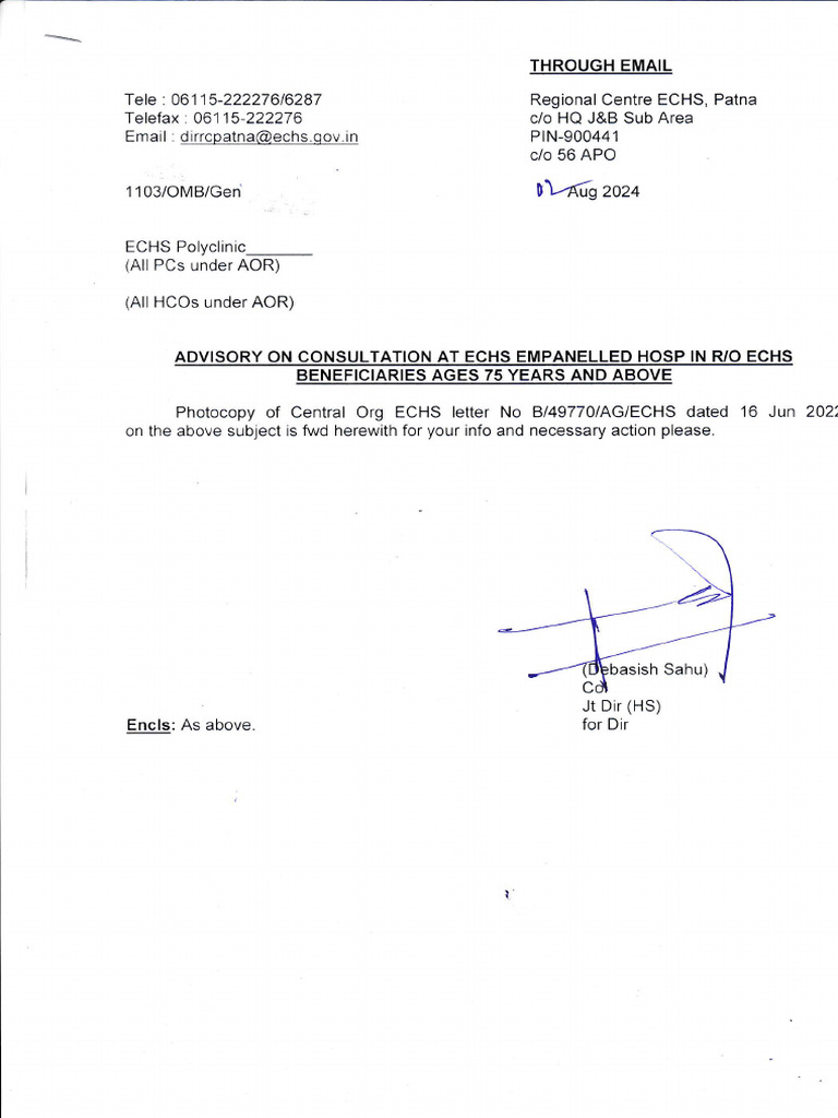Advisory On Consultation at Echs Emp Hosp in Respect of Echs ...