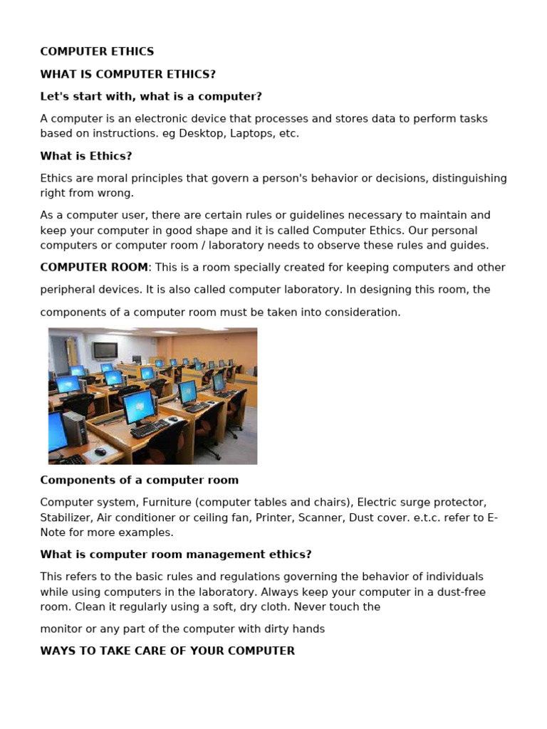 Computer Ethics and Care Guidelines for JSS1 | PDF | Educational ...