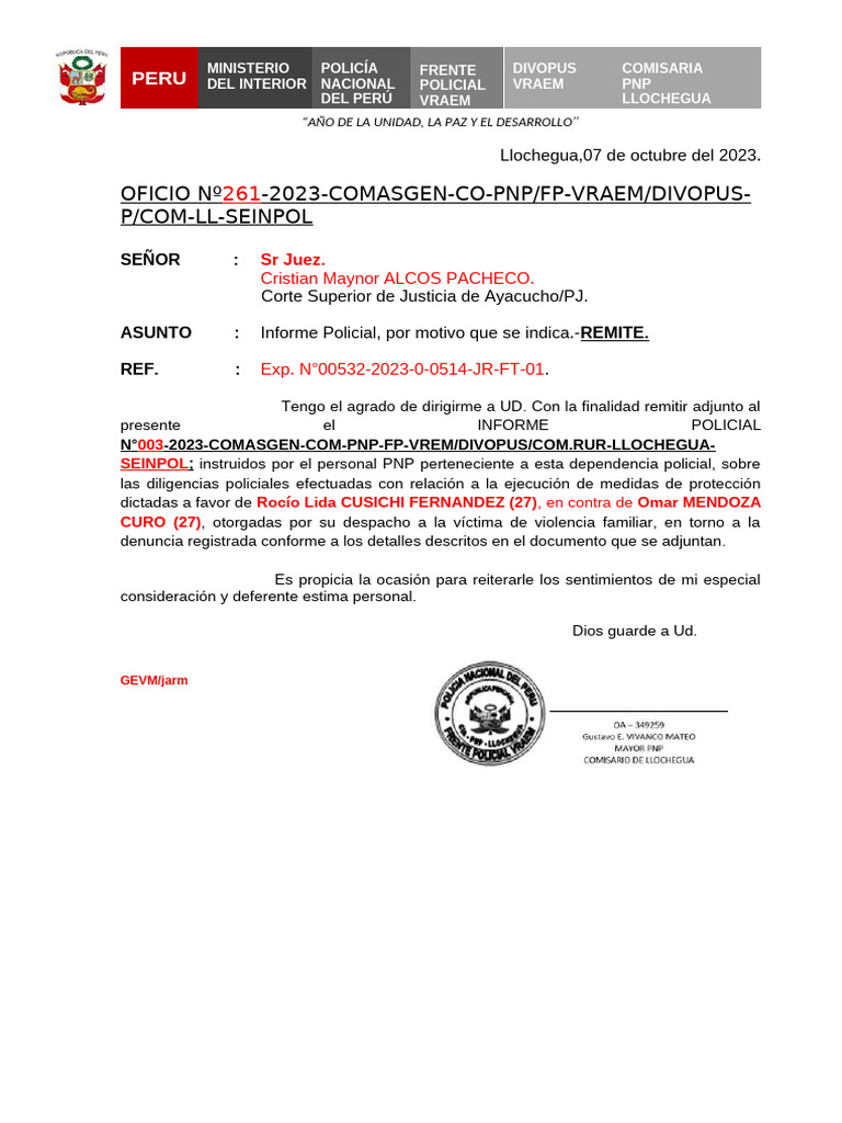 07 Oficio Juez Medidas de Proteccion | PDF