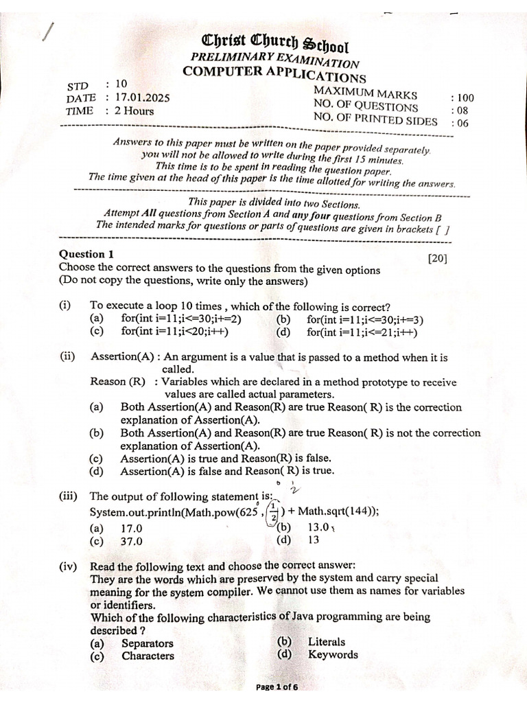 CCS Computer Application Prelim2025 | PDF