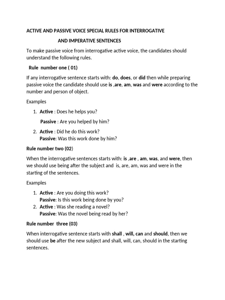 Active and Passive Voice Special Rules for Interrogative | PDF ...