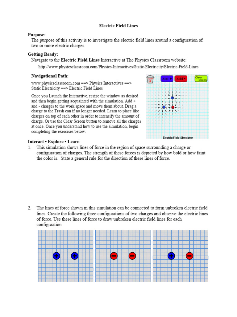 Exploring Electric Field Lines Simulation | PDF | Force | Electric Field