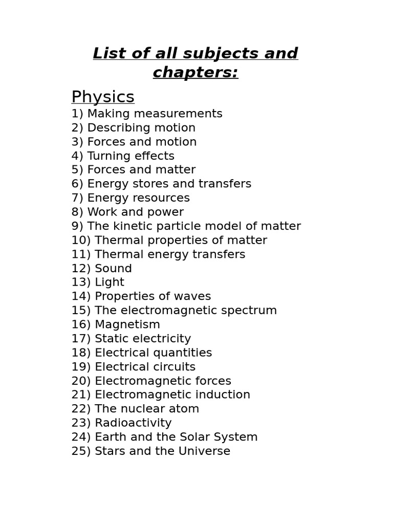 Comprehensive Subject Overview: Physics, Chemistry, Maths, ICT | PDF ...