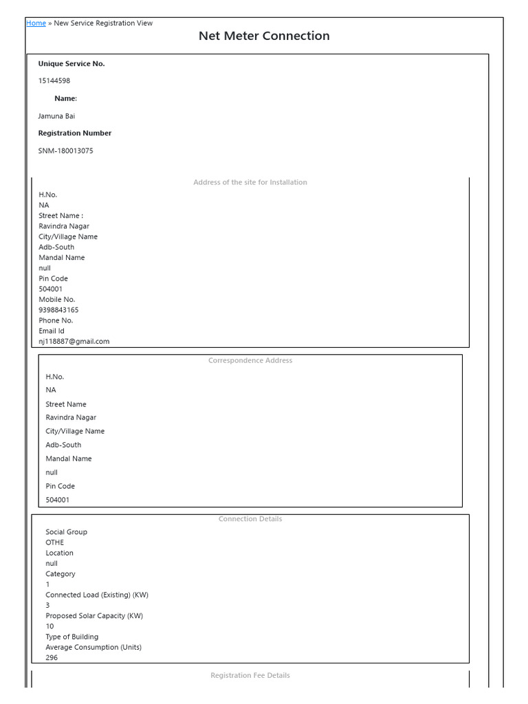 Net Meter Connection Registration Details | PDF