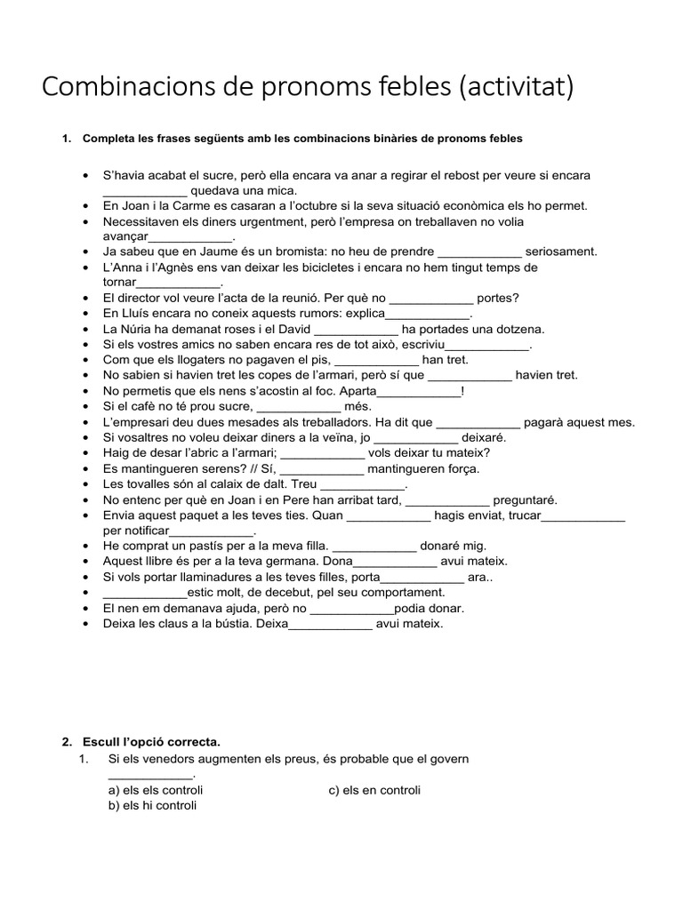 Combinacions de Pronoms Febles Activitat | PDF