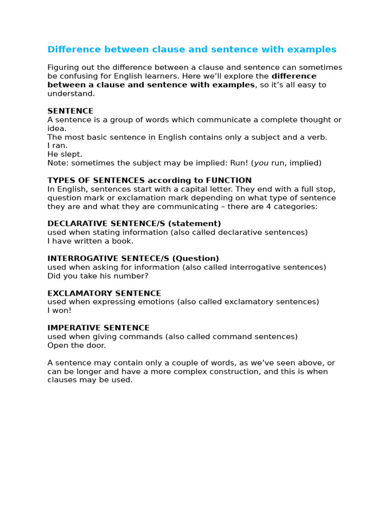 Clause vs. Sentence: Key Differences Explained | PDF | Sentence ...