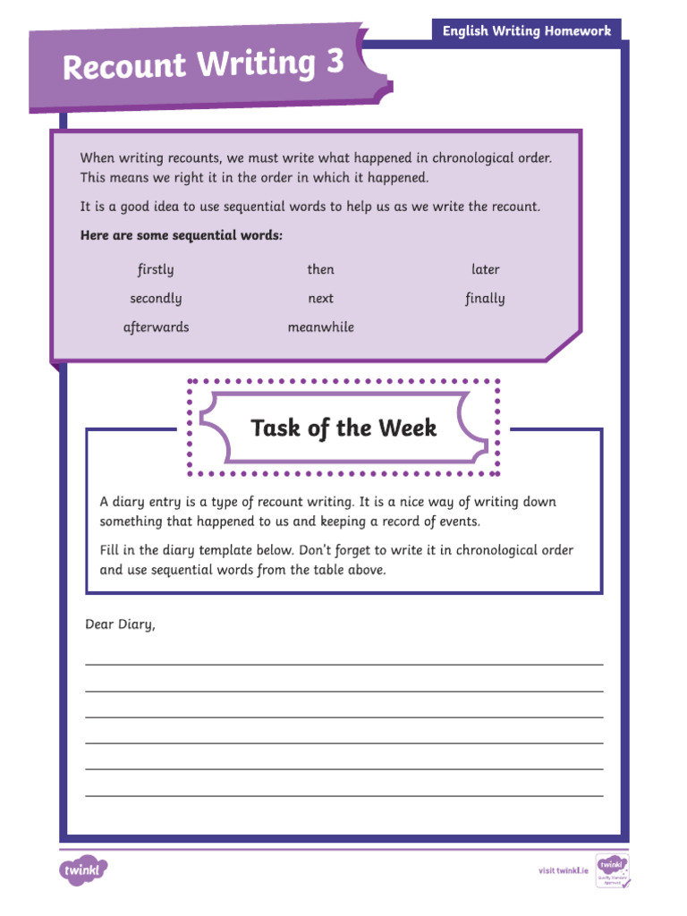Diary Writing Practice Homework 2 | PDF