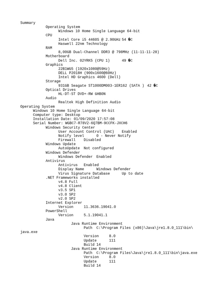 Windows 10 System Specifications Summary | PDF | Microsoft Windows ...