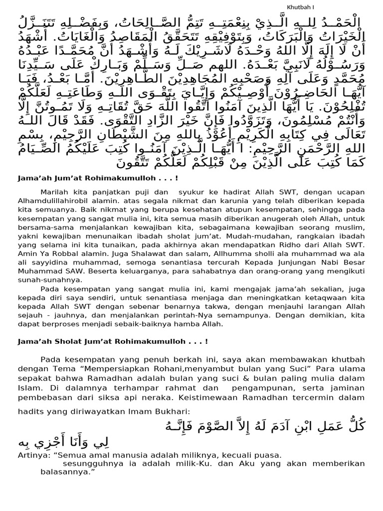 Khutbah Jumat Zaky Ke 3 | PDF