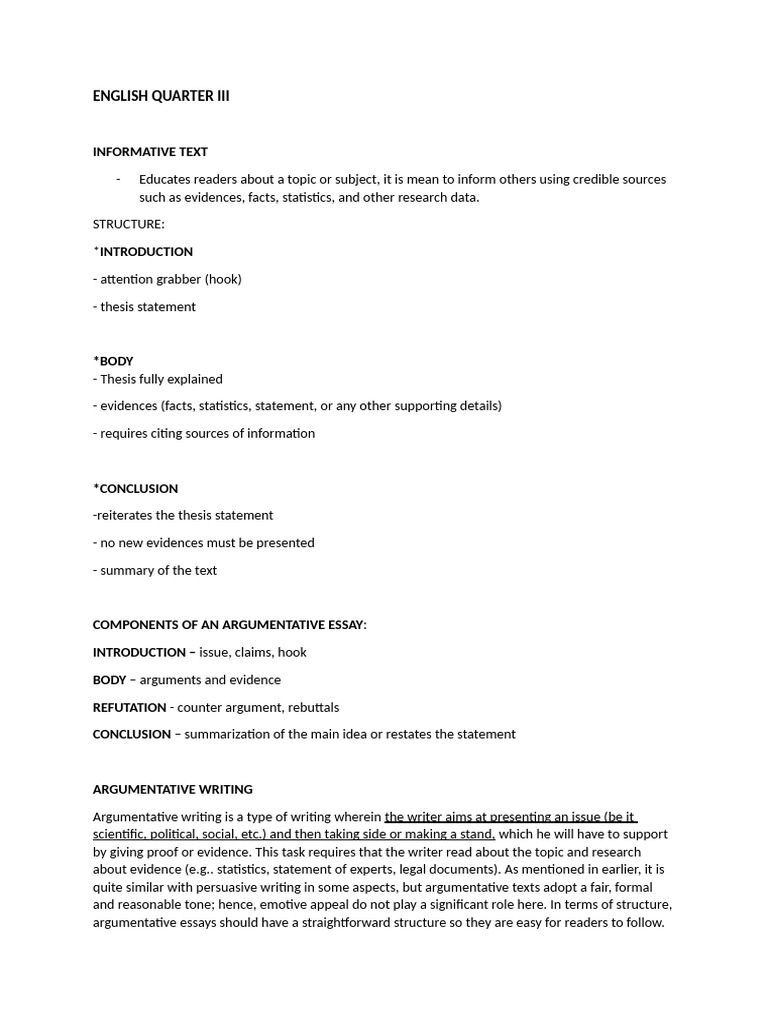 English Quarter Iii | PDF | Essays | Argument