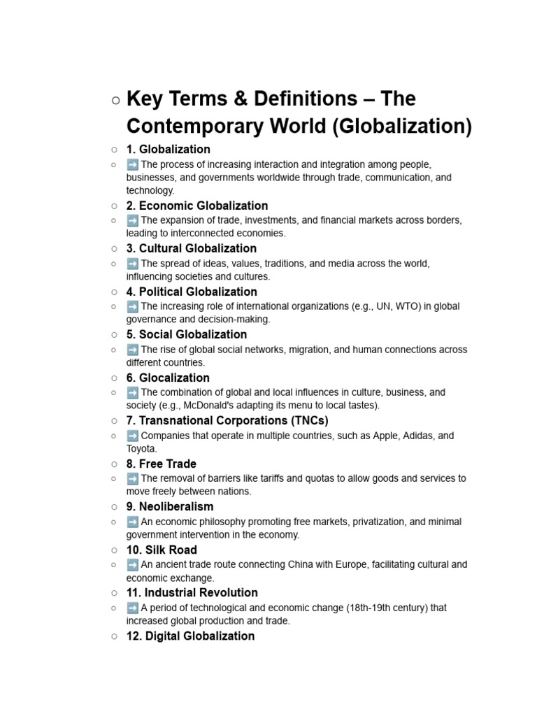 GCWORLD QUIZ 1 REVIEWER (Key Terms Only) | PDF | Globalization | Economies