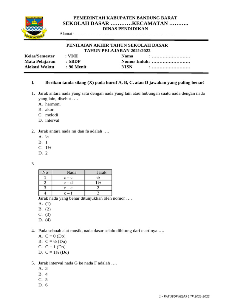 Master Soal SBDP Kelas 6 TP 2021-2022 | PDF