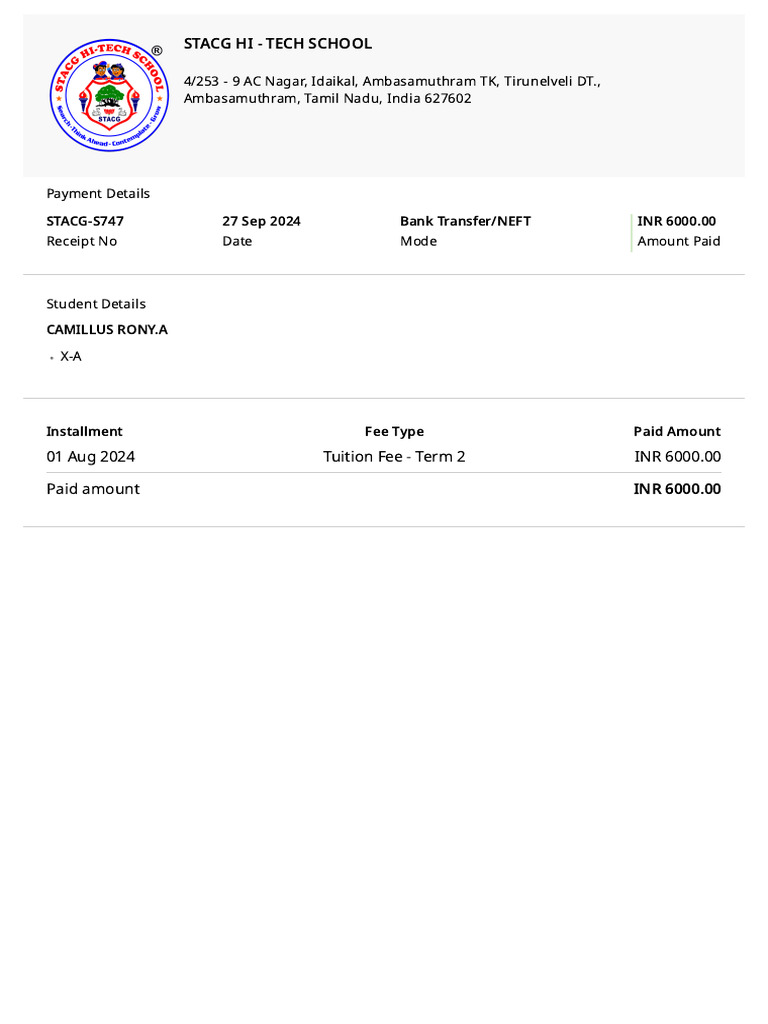 ACR Term II Tuition Fee | PDF
