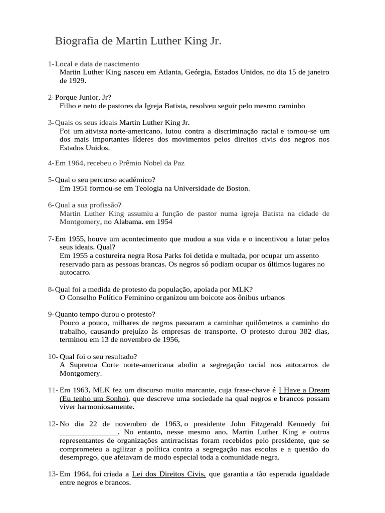 FICHA - Biografia Martin Luther King | PDF | Martin Luther King Jr.